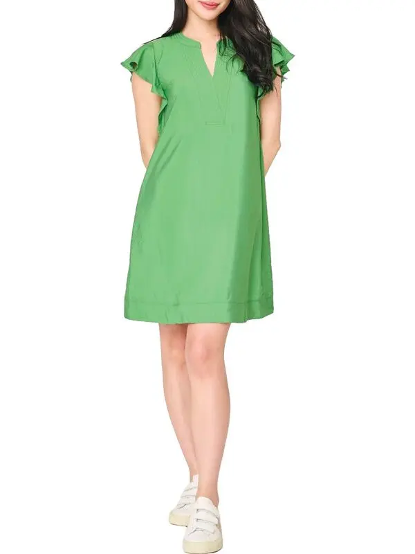 GIBSONLOOK Flutter Sleeve Notch Neck Shift Dress - Garden Green