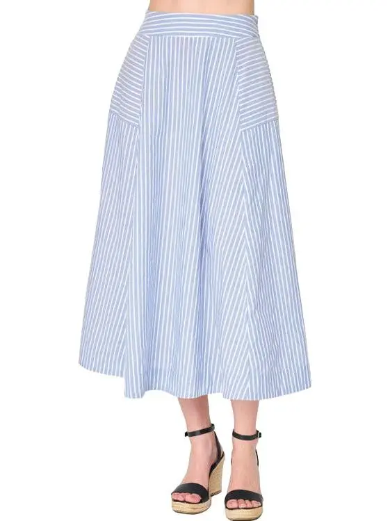 GIBSONLOOK Amanda Smocked Back Midi Skirt - French Blue White Stripe