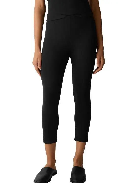 Eileen Fisher High Waist Stretch Organic Cotton Capri Leggings - Black
