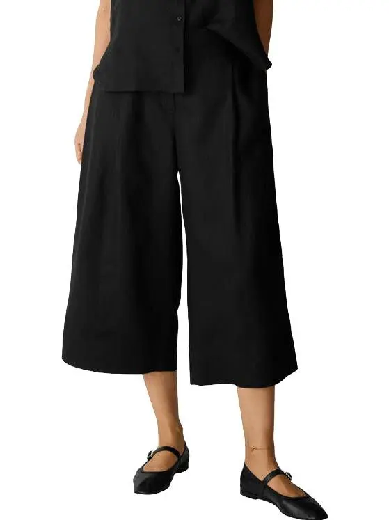 Eileen Fisher Wide-leg Linen Crop Pants - Black