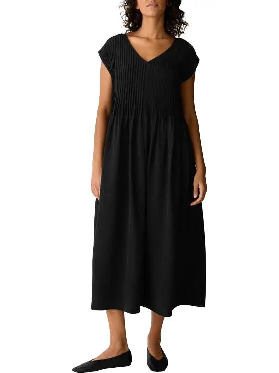 Eileen Fisher Silk Pintuck Pleat Maxi Dress - Black