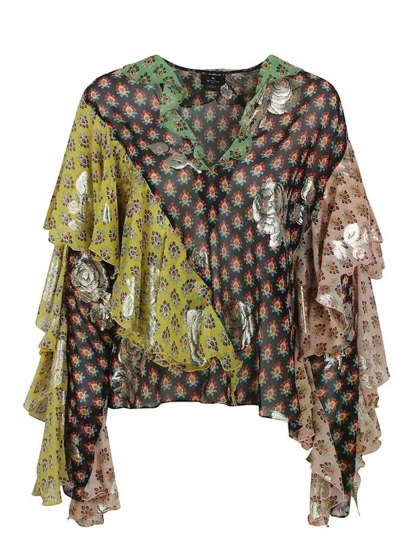 Etro Floral-print Ruffled Top - Black