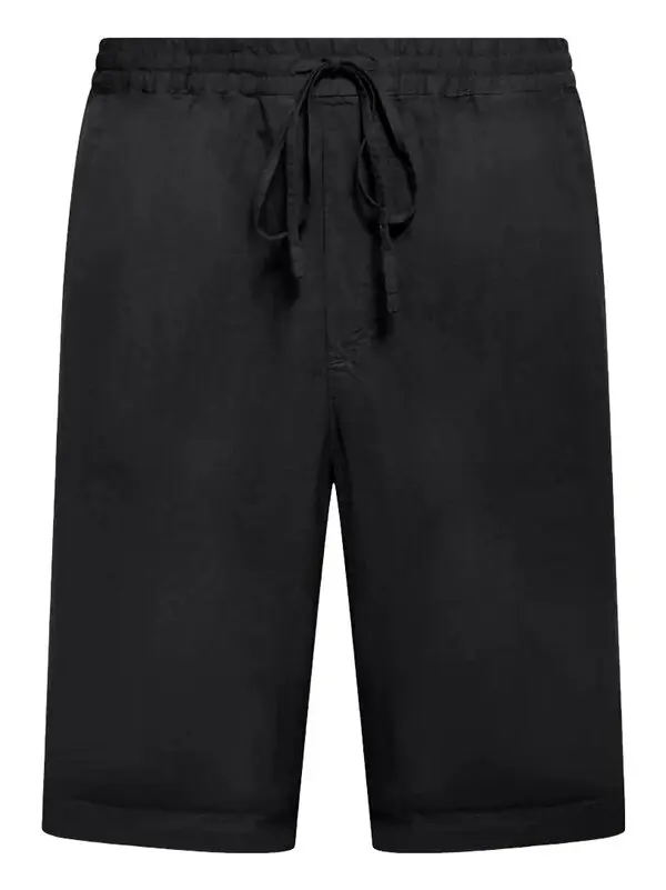 120% Lino Drawstring-waist Linen Shorts - Black