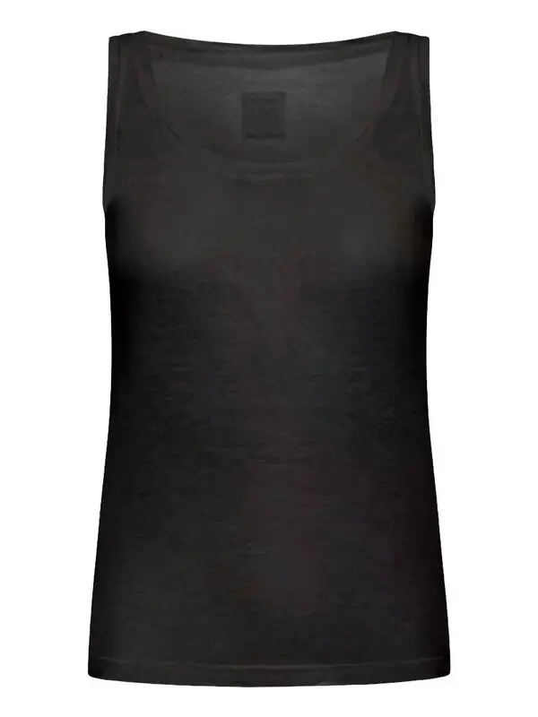 120% Lino Scoop-neck Linen Top - Black