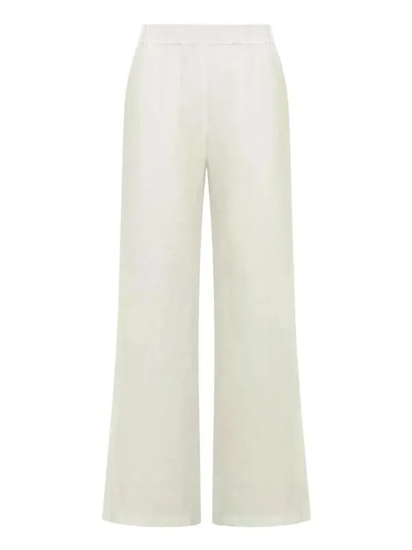 120% Lino Wide-leg Linen Trousers - White