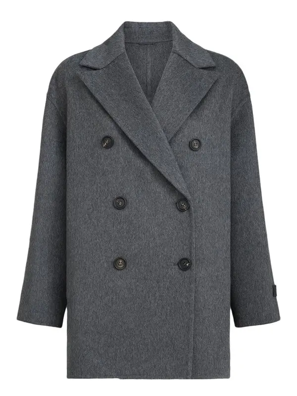 Brunello Cucinelli Cashmere Double Beaver Cloth Pea Coat - Grey