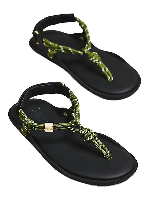 Flowze Knotted Rope Flat Sandals - Military Green