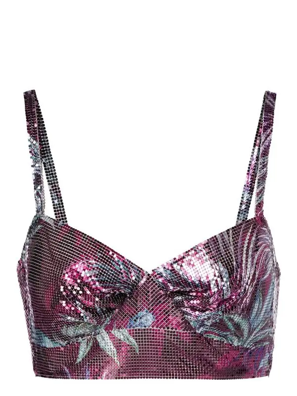 Rabanne Floral Chainmail Crop Top - Multicoloured