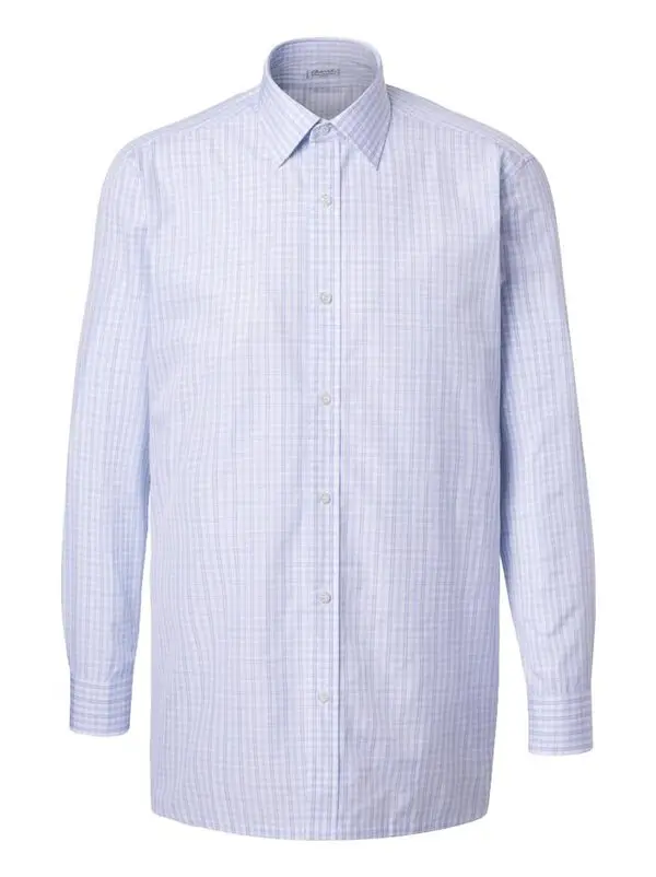 Charvet Checked Cotton Poplin Shirt - Blue