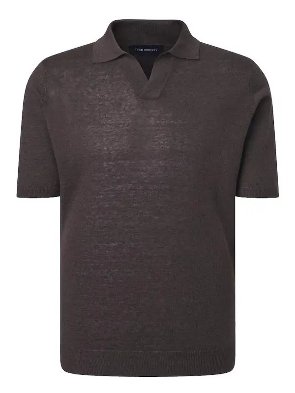 Thom Sweeney Linen And Cotton Polo Shirt - Brown