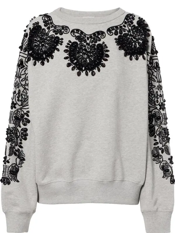 Dries Van Noten Embellished Cotton Jersey Sweatshirt - Grey