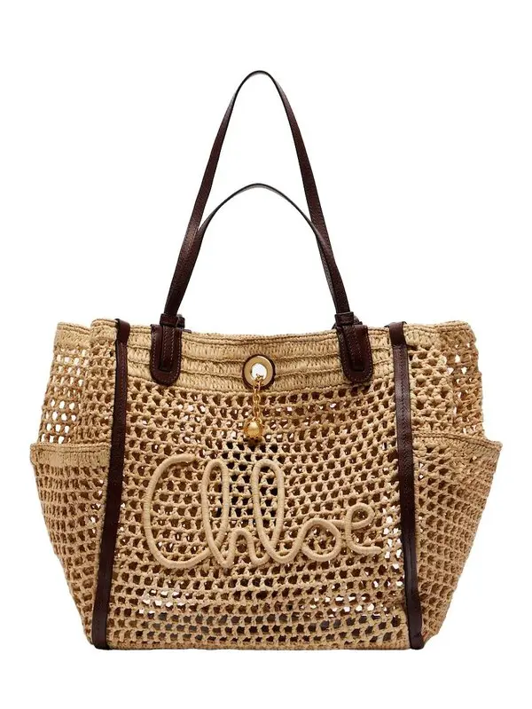 Chloé Iconic Raffia Shoulder Bag - Beige