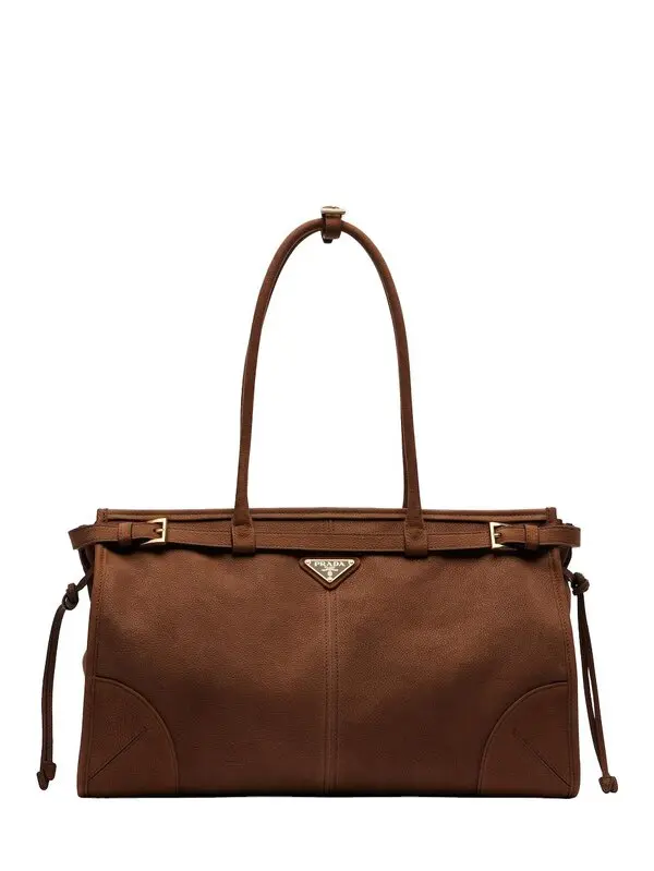 Prada Bonnie Large Leather Shoulder Bag - Brown