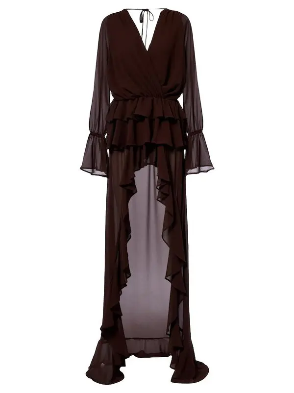 BANANHOT Giselle Asymmetric Tiered Maxi Dress - Brown