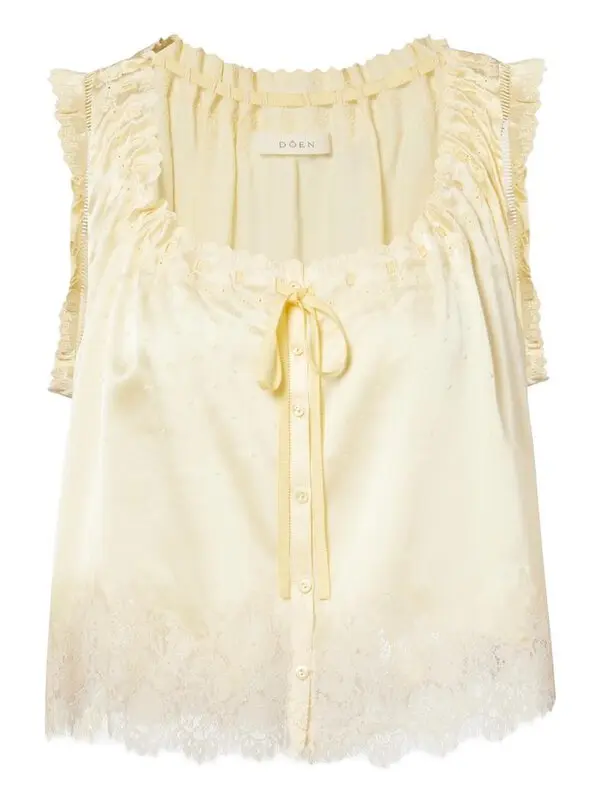 DÔEN Toulouse Embroidered Silk Top - Yellow