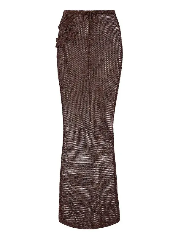 BANANHOT Cori Open-knit Lamé Maxi Skirt - Brown