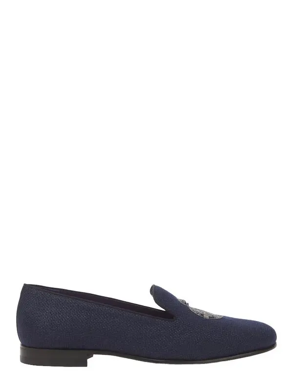 Ralph Lauren Purple Label Alonzo Embroidered Linen Loafers - Blue