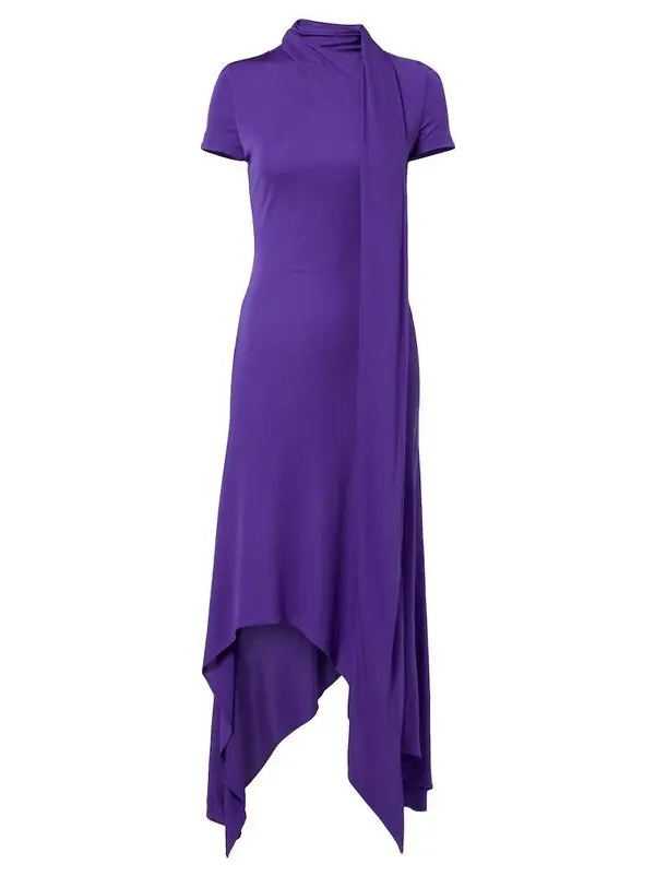 Acne Studios Asymmetric Scarf-detail Jersey Midi Dress - Purple