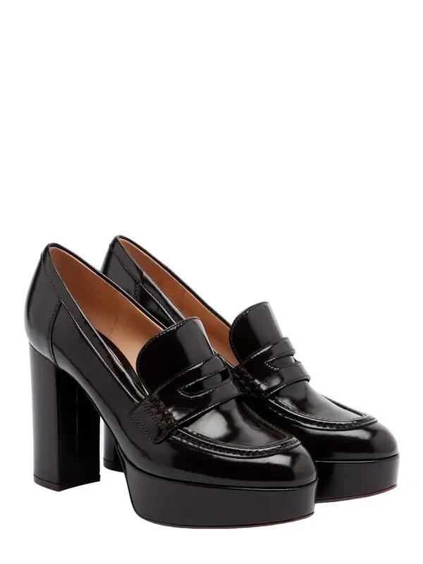 GIANVITO ROSSI Patent Leather Loafer Pumps - Brown
