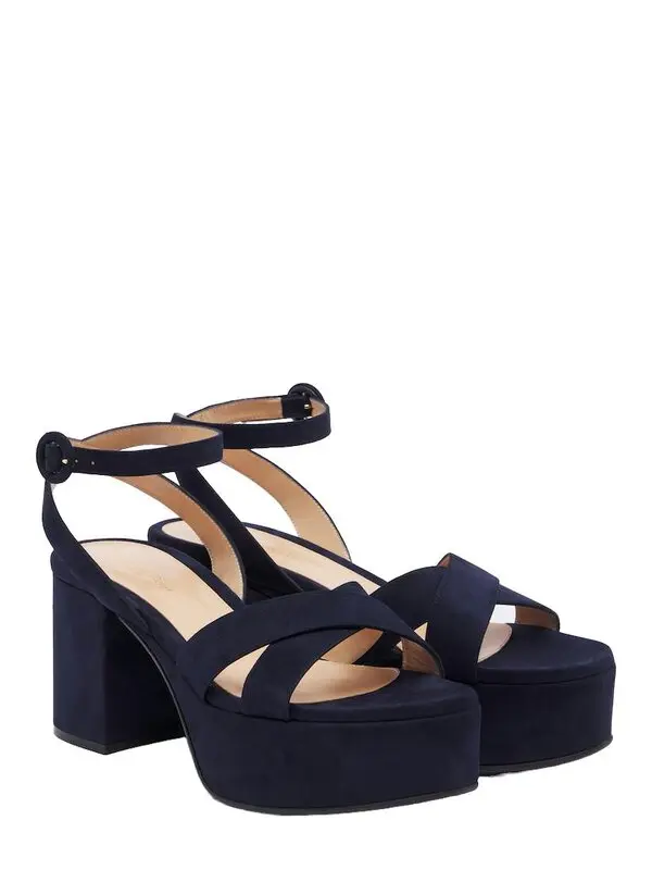GIANVITO ROSSI Suede Platform Heeled Sandals - Blue