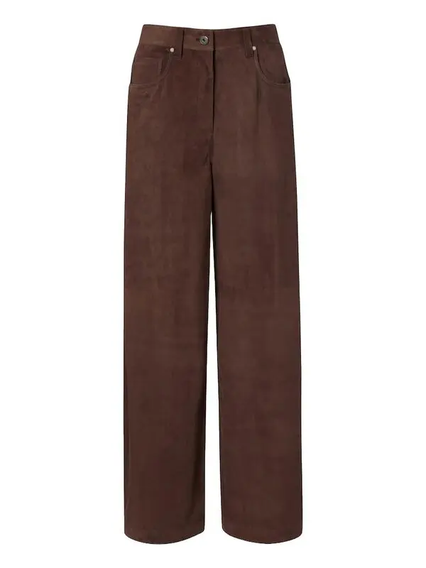 Brunello Cucinelli Suede Wide-leg Trousers - Brown