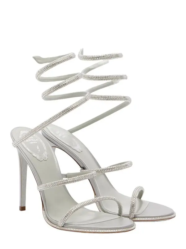 Rene Caovilla Cleo Embellished Satin Sandals - Silver