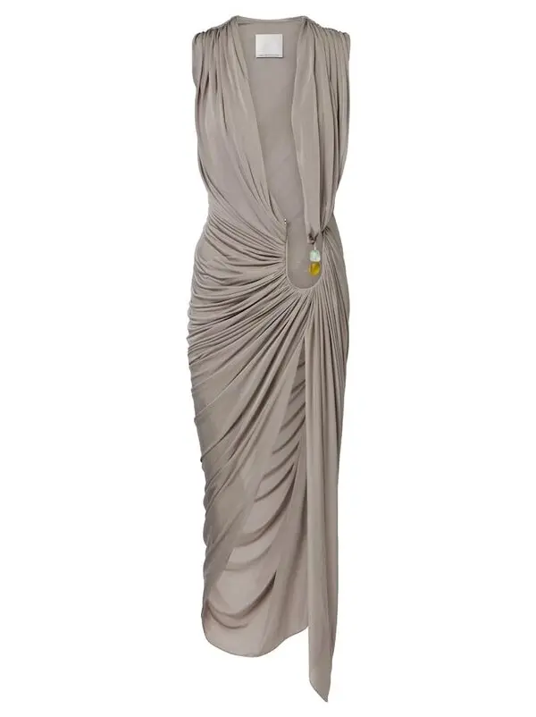 Christopher Esber Ripple Embellished Draped Jersey Gown - Grey