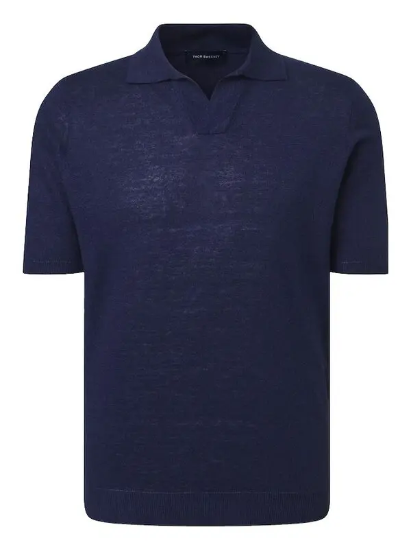 Thom Sweeney Linen And Cotton Polo Shirt - Blue