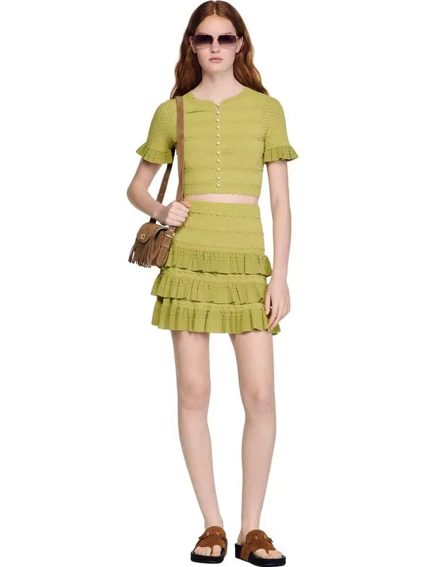 Sandro Mini Straight Skirt With Ruffles - Green