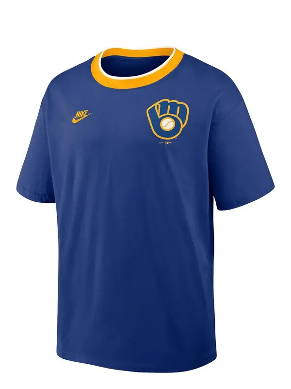 Nike Milwaukee Brewers Cooperstown Ringer Mlb T-shirt - Blue
