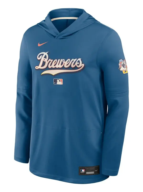 Nike Milwaukee Brewers City Connect Dri-fit Mlb Long-sleeve Hooded Top - Blue