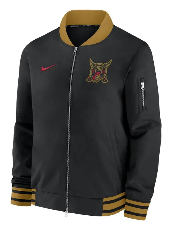 Nike Pittsburgh Pirates Authentic Collection City Connect Mlb Full-zip Bomber Jacket - Black