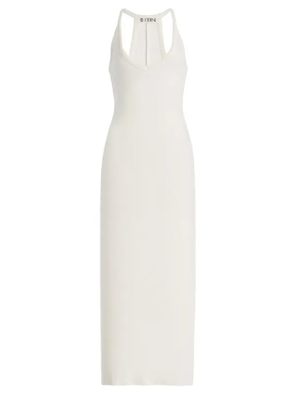 Eterne Ribbed Jersey Halter Maxi Dress - Ivory