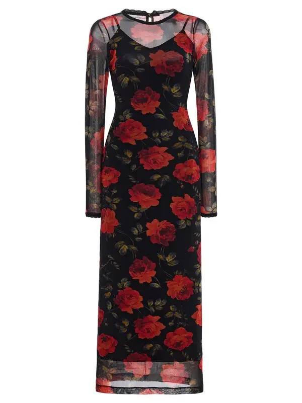 Carolina Herrera Floral Mesh Maxi Dress - Black