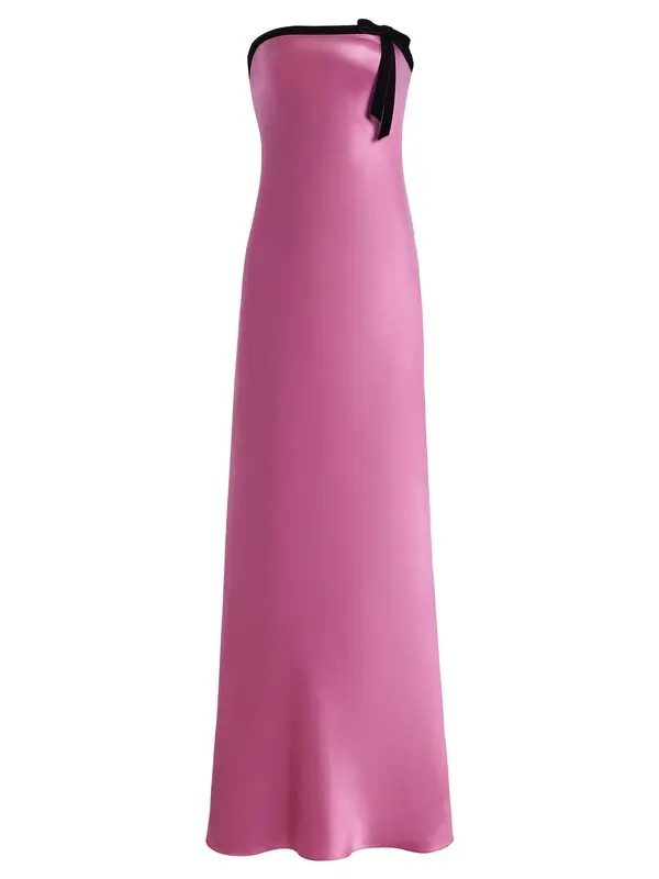 RODARTE Strapless Silk Satin Maxi Dress With Velvet Bow Detail - Pink