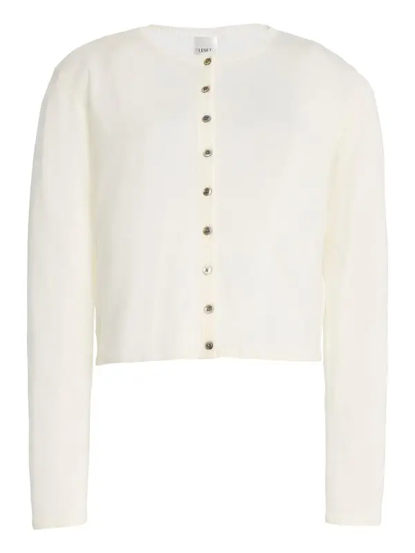 LESET James Crew Neck Wool Cardigan - White
