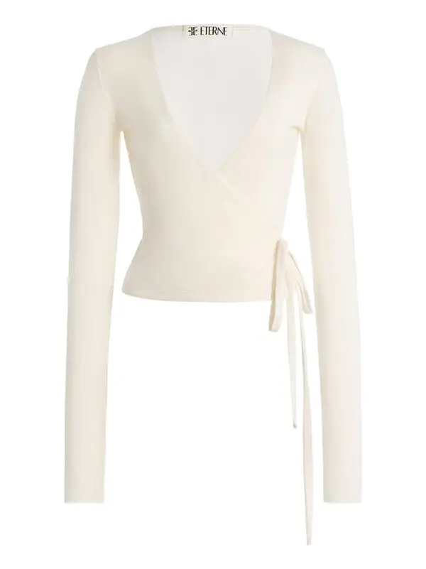 Eterne Jersey Wrap Top With Long Sleeves - Ivory