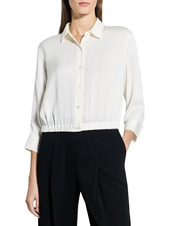Theory Elastic Hem Silk Button-up Shirt - Ivory