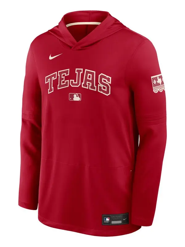 Nike Texas Rangers City Connect Dri-fit Mlb Long-sleeve Hooded Top - Red