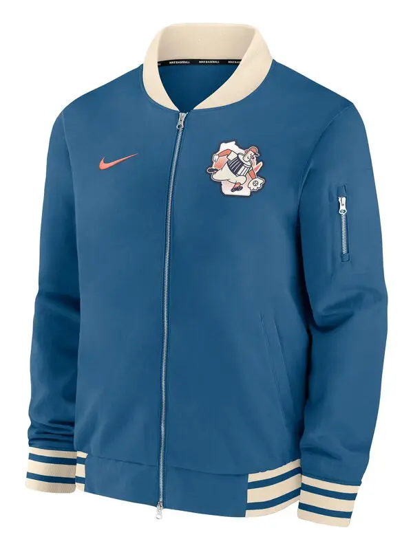 Nike Milwaukee Brewers Authentic Collection City Connect Mlb Full-zip Bomber Jacket - Blue
