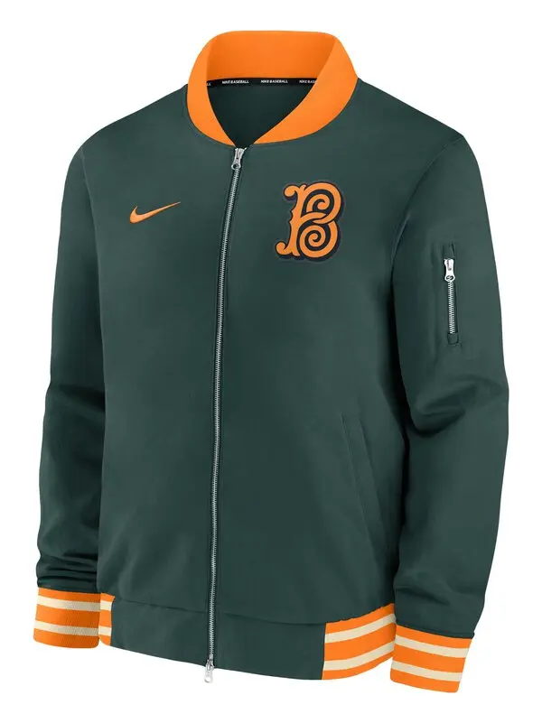 Nike Baltimore Orioles Authentic Collection City Connect Mlb Full-zip Bomber Jacket - Green
