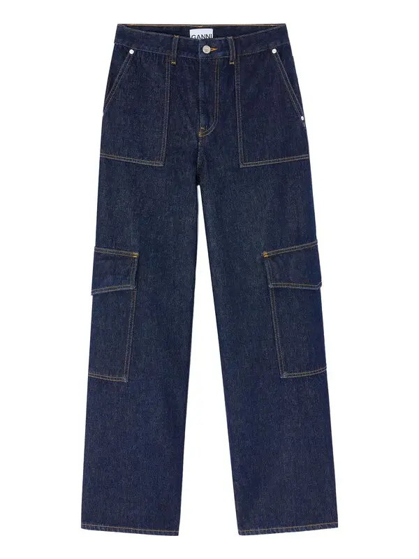 GANNI High-rise Straight Leg Cargo Jeans - Navy