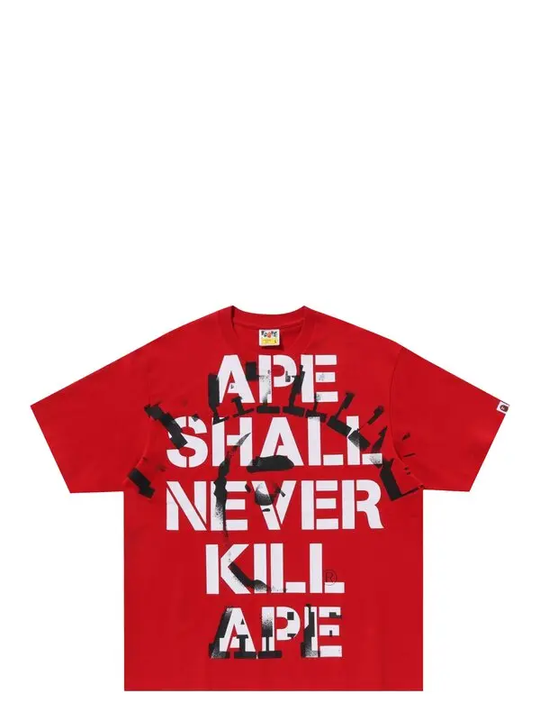 A BATHING APE Spray Print College Relaxed Fit Tee - Red