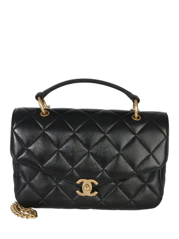 Chanel Quilted Lambskin Top Handle Flap Bag - Black