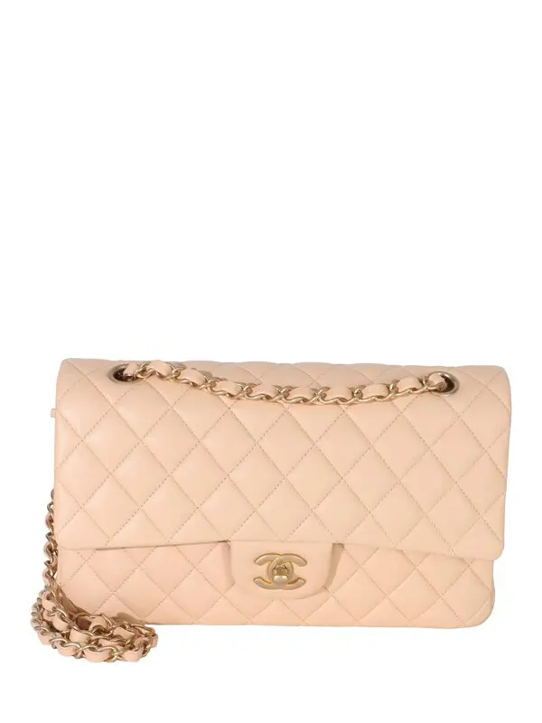 Chanel Quilted Lambskin Classic Double Flap Bag - Beige