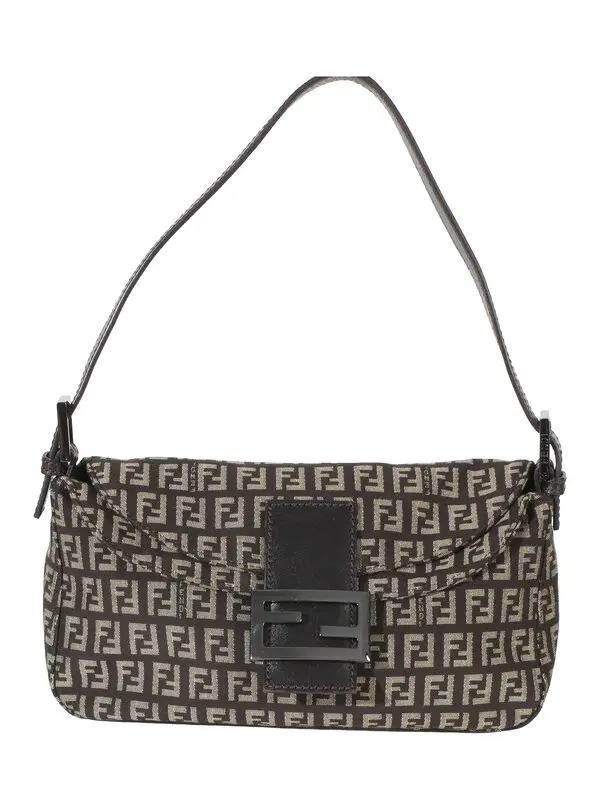 Fendi Ff Canvas Zucchino Double Flap Baguette - Brown