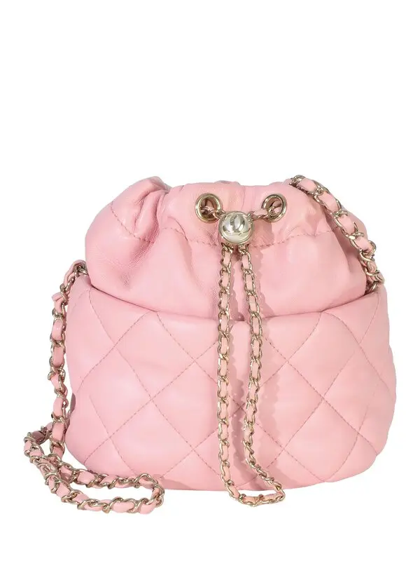 Chanel Quilted Lambskin Pearl Drawstring Bucket Bag - Pink