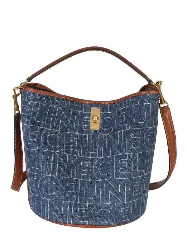 Celine Denim And Calfskin 16 Bucket Bag - Blue