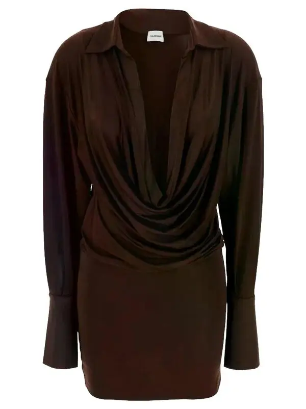 Andamane Draped Long-sleeve Dress - Brown
