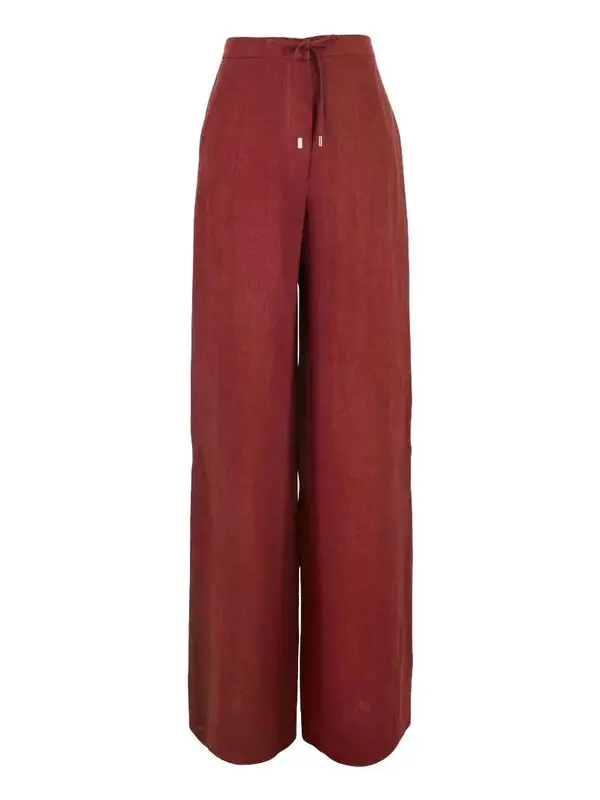 Max Mara Drawstring Linen Palazzo Pants - Red